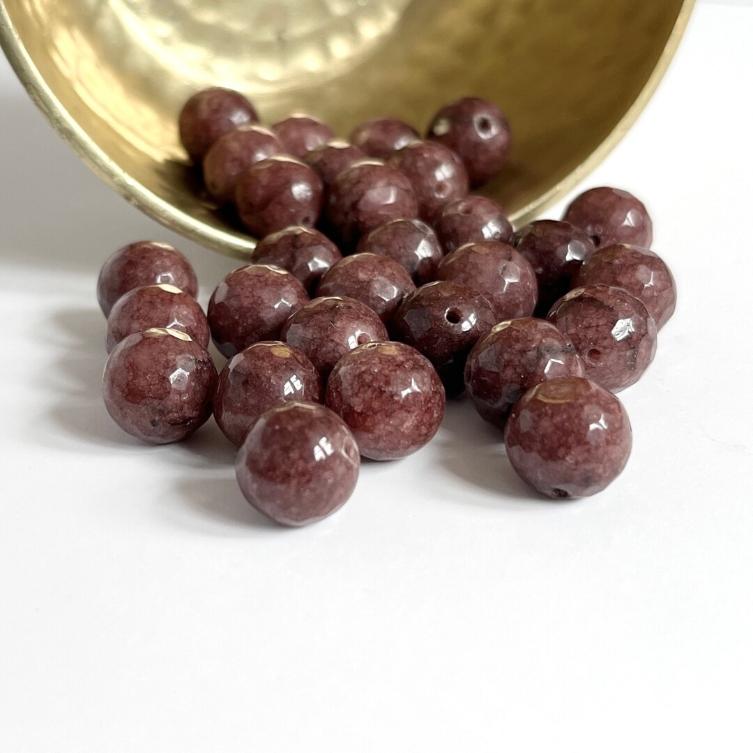 JADE BEADS | 12mm Faceted Round Jade Beads in Dark Marbled Clay ...
