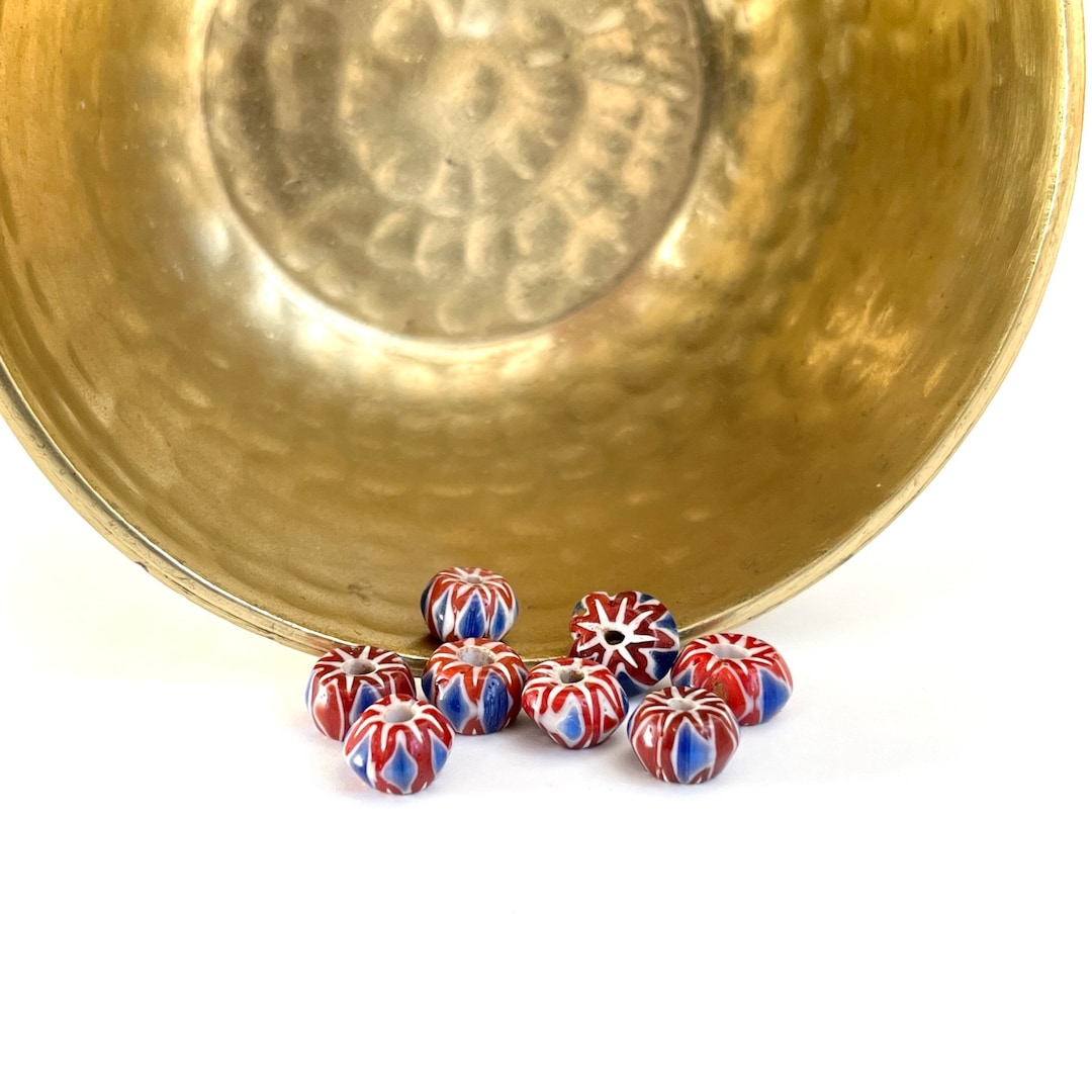 NEPALI CANE BEADS | 8x5mm Nepali Fused Glass Cane Beads in Red, White ...