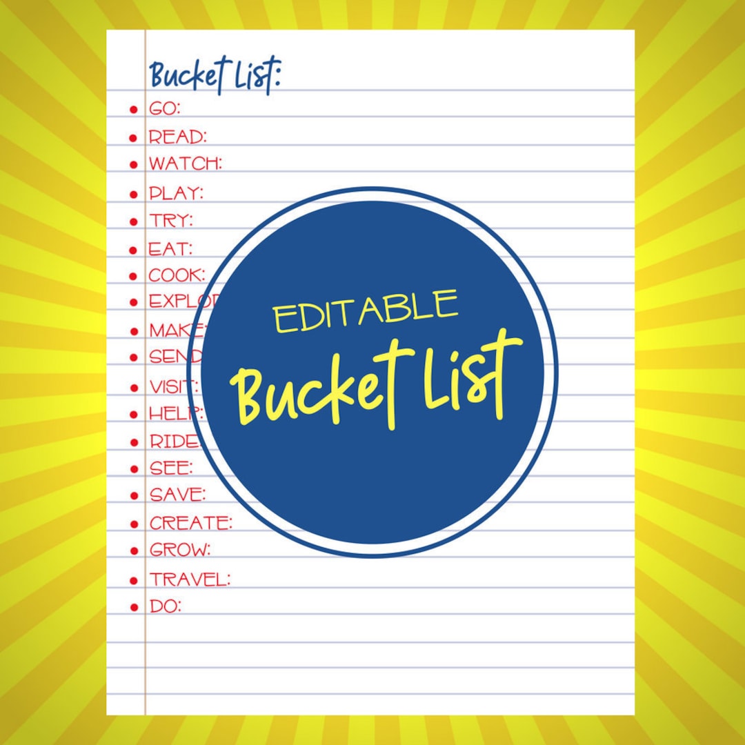 Bucket List Fill in Editable PRINTABLE Goals INSTANT DOWNLOAD General ...