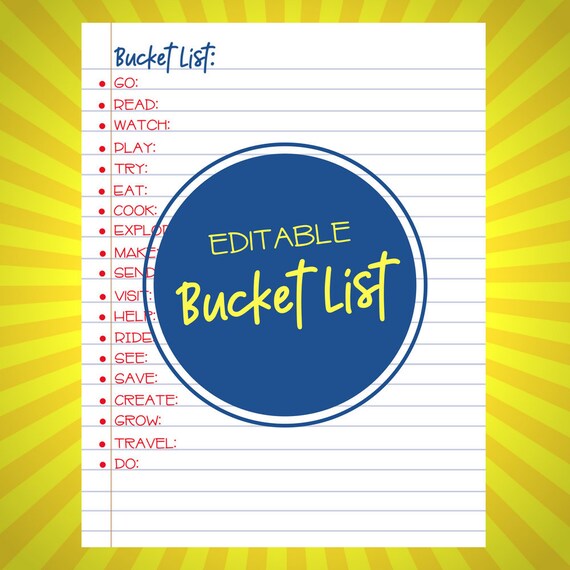 Bucket List Fill in Editable PRINTABLE Goals INSTANT DOWNLOAD | Etsy