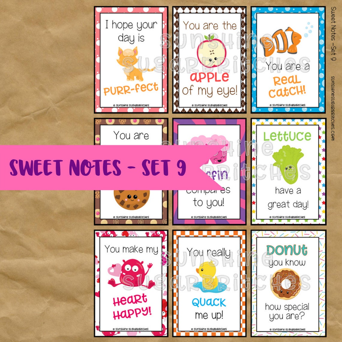 Sweet Notes Set 9 Lunchbox Notes 9 Designs 6 Blank PRINTABLE Lunch Box ...