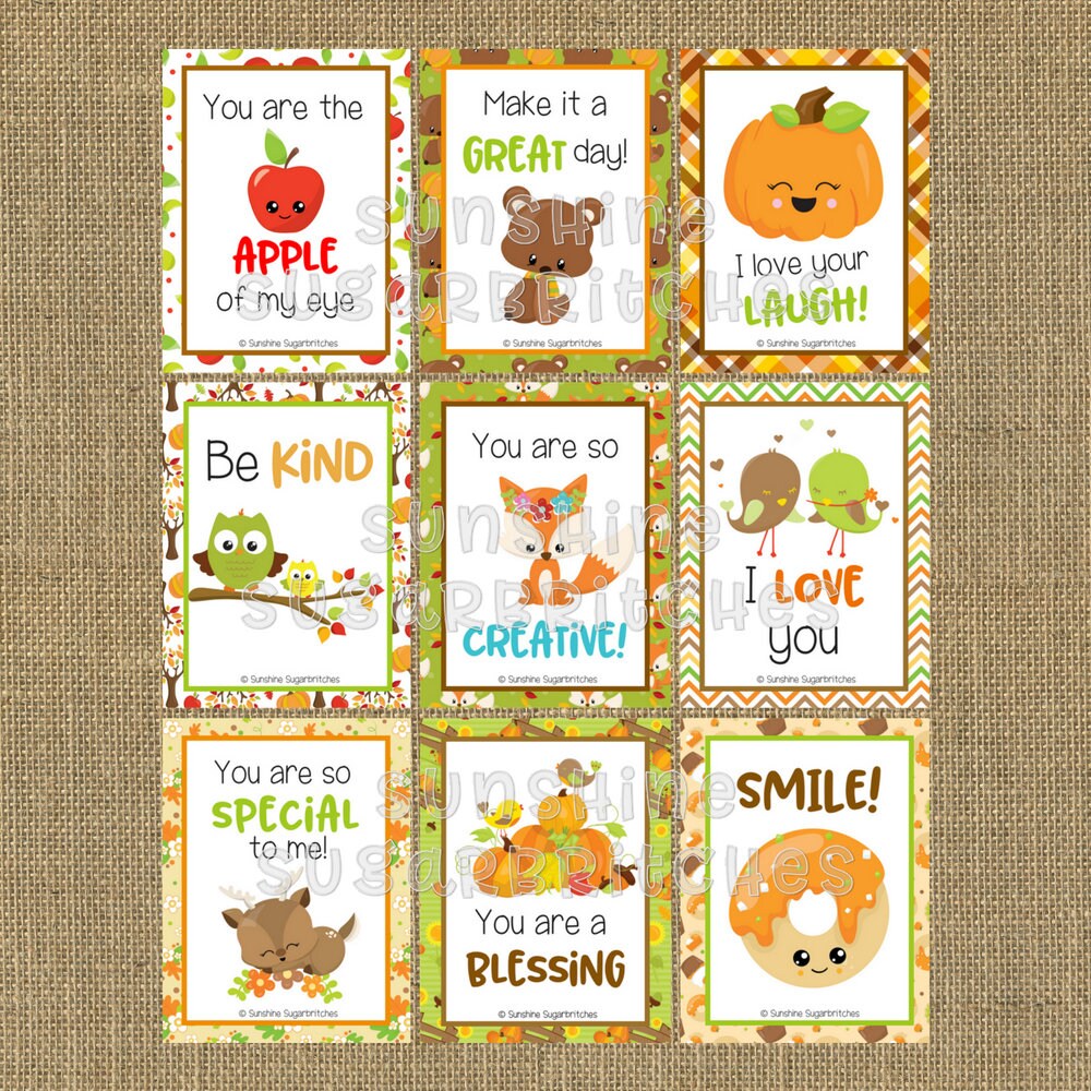 Autumn Fall Lunchbox Notes Vol 2 PRINTABLE Lunch Box Notes ...