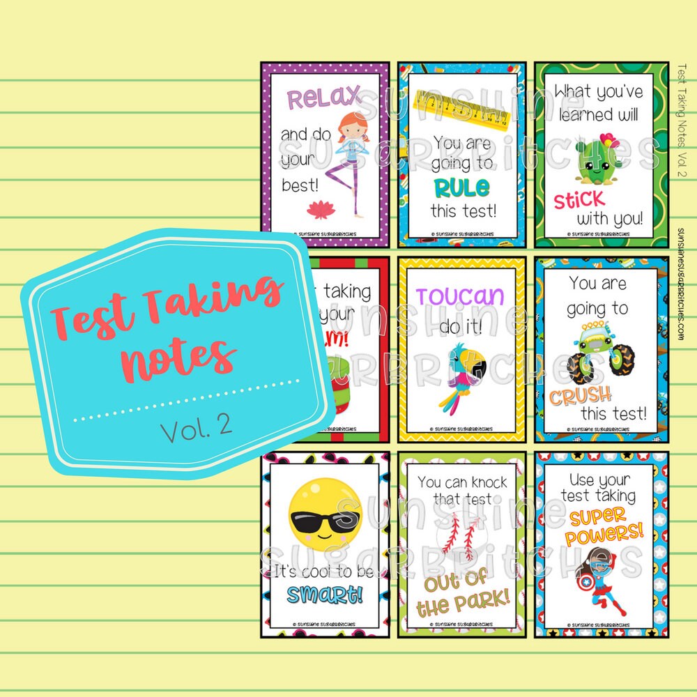 Test Taking Notes Vol. 2 Encouragement Notes 9 Designs 6 Blank ...