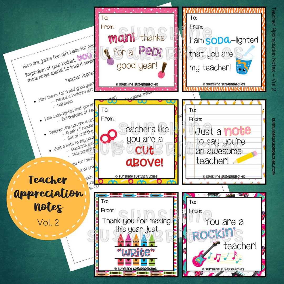 Teacher Appreciation Gift Tags Vol. 2 PRINTABLE Lunch Box Note ...
