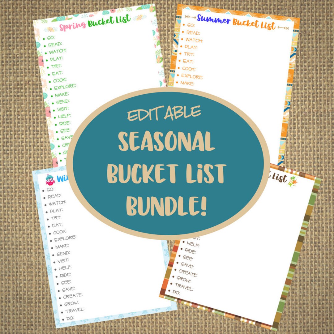 Seasonal Bucket List Bundle Fill in Editable PRINTABLE Goals INSTANT ...