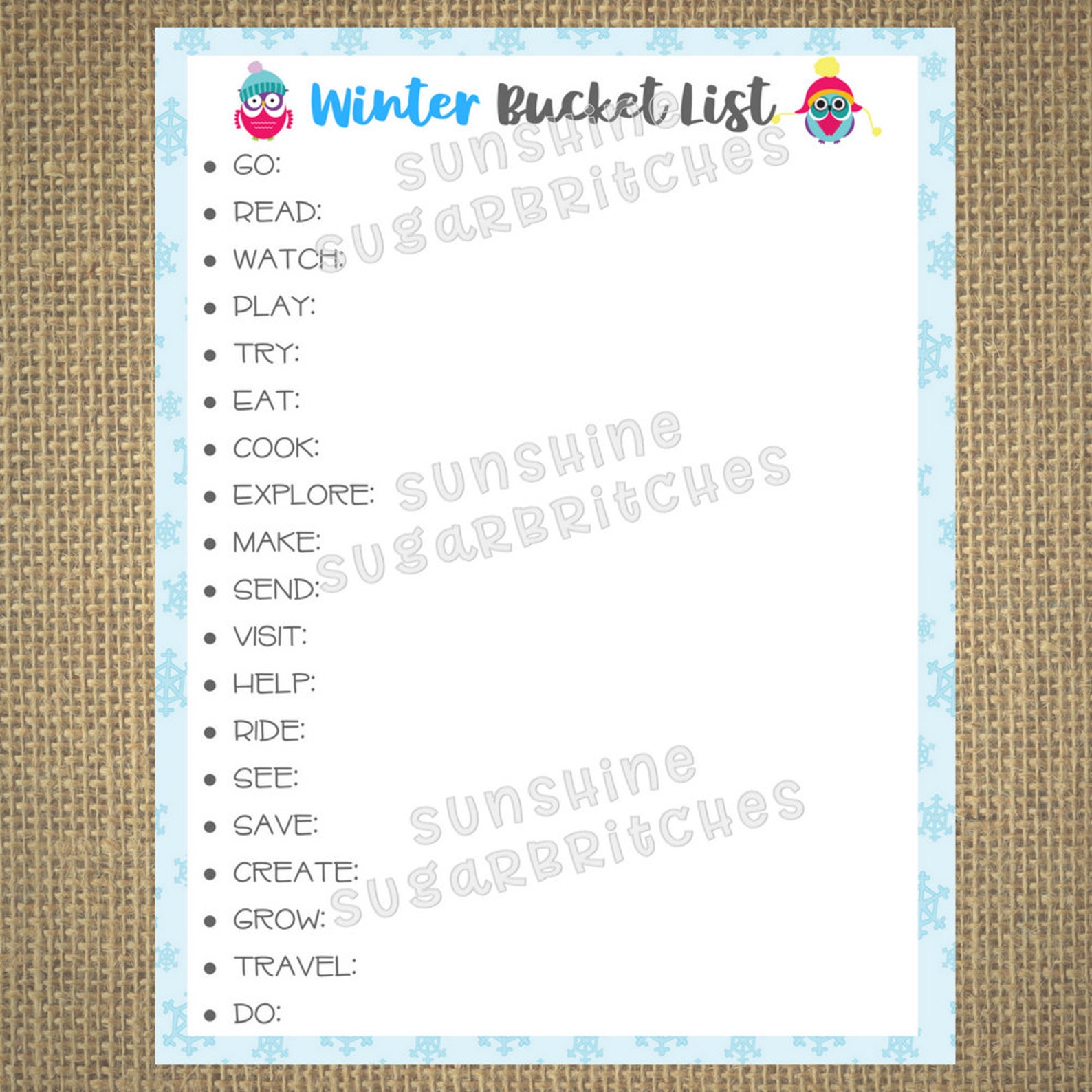 Seasonal Bucket List Bundle Fill in Editable PRINTABLE Goals INSTANT ...