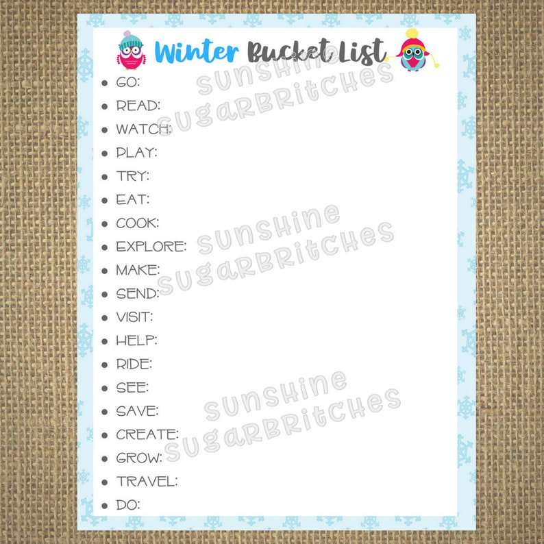 Seasonal Bucket List Bundle Fill in Editable PRINTABLE Goals INSTANT ...