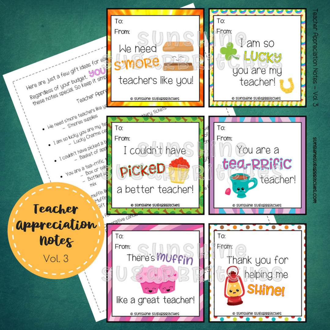 Teacher Appreciation Gift Tags Vol. 3 PRINTABLE Lunch Box Note ...