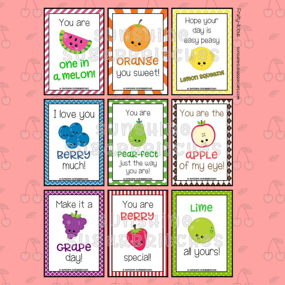 Fruity-licious Lunchbox Notes 9 Designs 6 Blank PRINTABLE Lunch Box ...