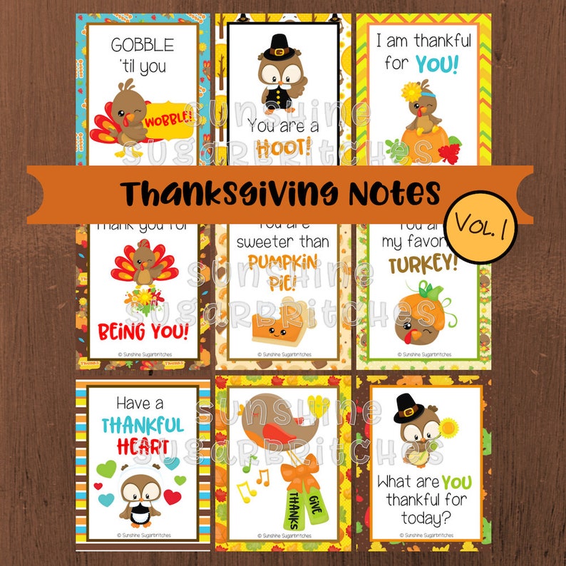 Thanksgiving Lunchbox Notes Vol 1 PRINTABLE Lunch Box Notes Autumn Fall ...