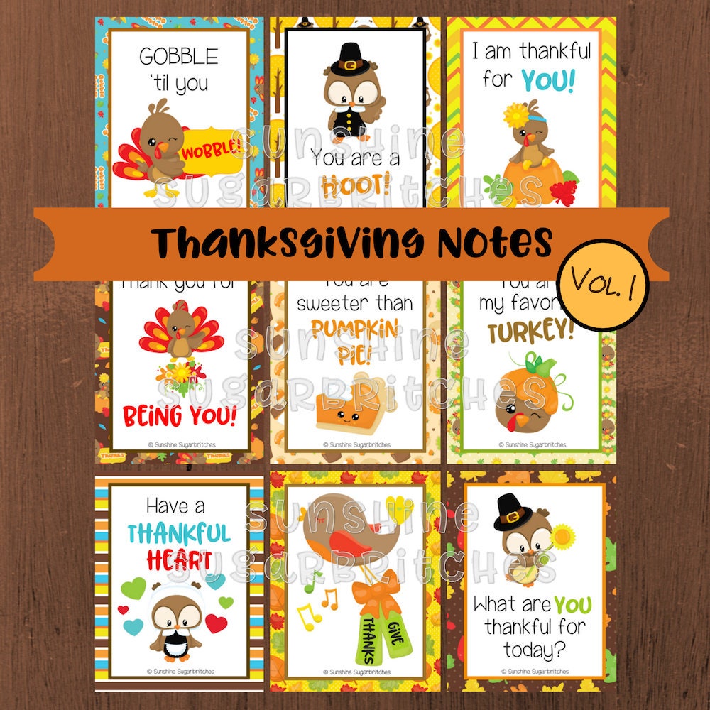 Thanksgiving Lunchbox Notes Vol 1 PRINTABLE Lunch Box Notes Autumn Fall ...