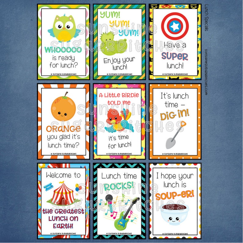 Lunch Specials Lunchbox Notes 9 Designs 6 Blank PRINTABLE Lunch Box ...