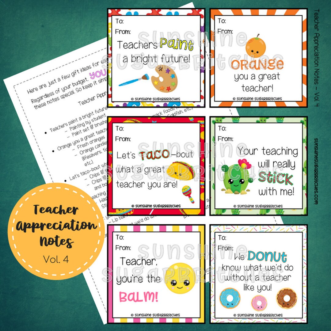 Teacher Appreciation Gift Tags Vol. 4 PRINTABLE Lunch Box Note - Etsy