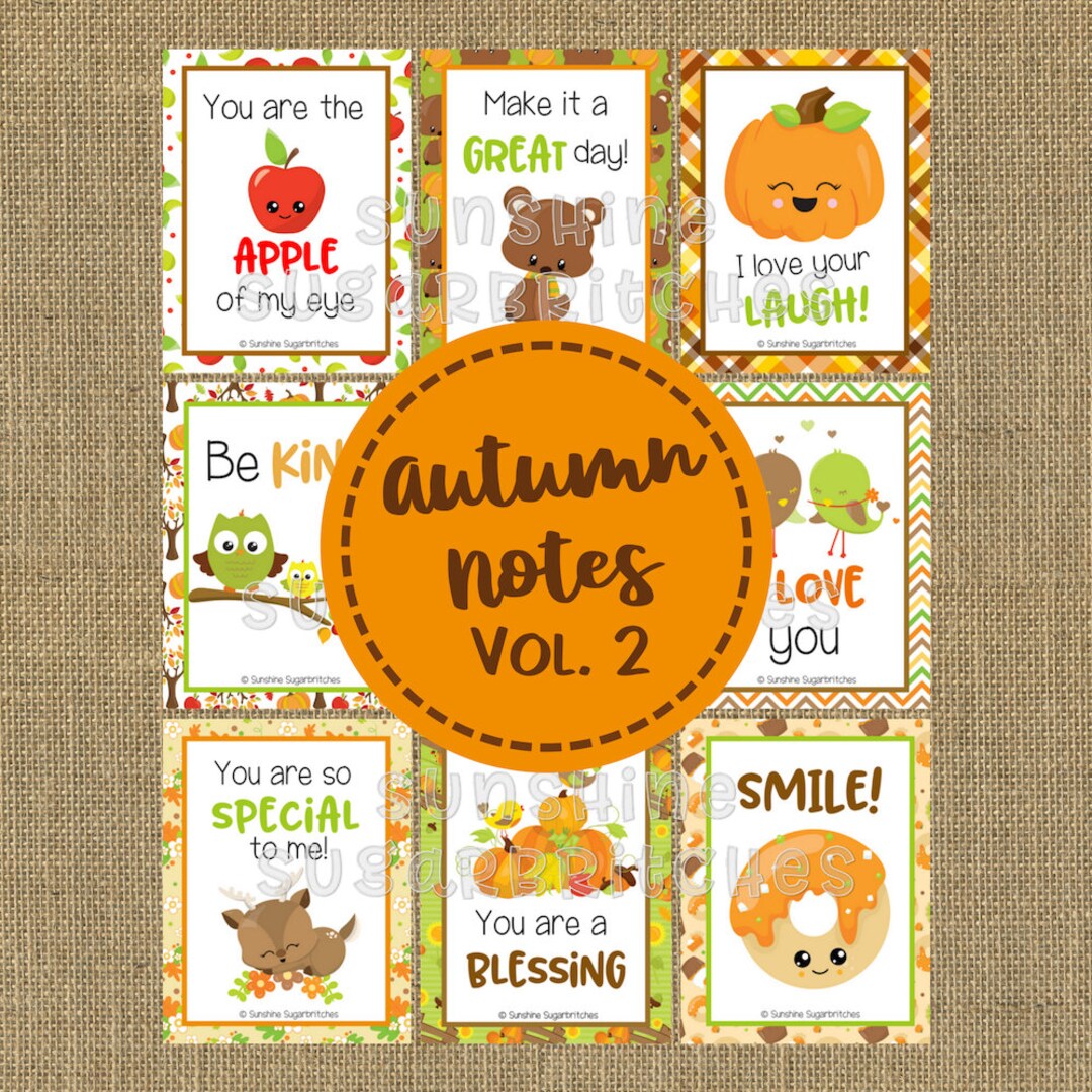 Autumn Fall Lunchbox Notes Vol 2 PRINTABLE Lunch Box Notes ...