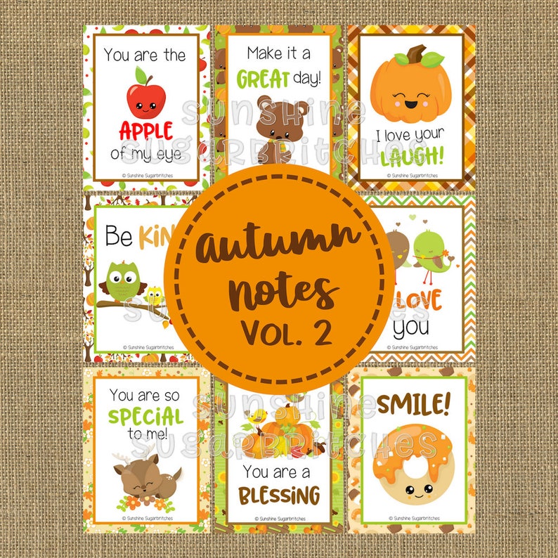 Autumn Fall Lunchbox Notes Vol 2 PRINTABLE Lunch Box Notes ...