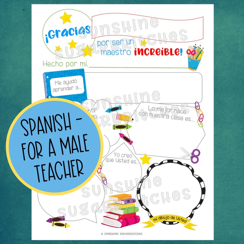 My Teacher is Awesome Teacher Appreciation PRINTABLE Spanish Note ...