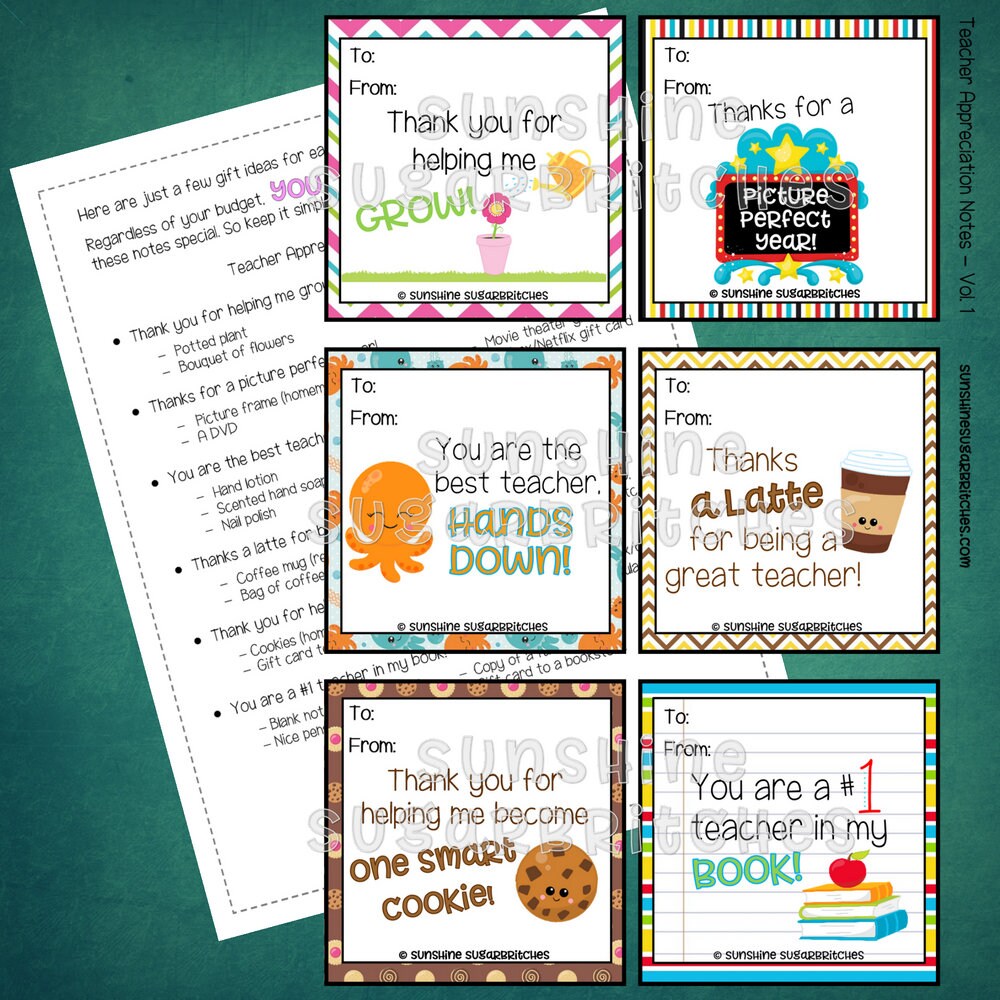 24 Teacher Appreciation Gift Tags Vol. 1-4 Bundle PRINTABLE Lunch Box ...