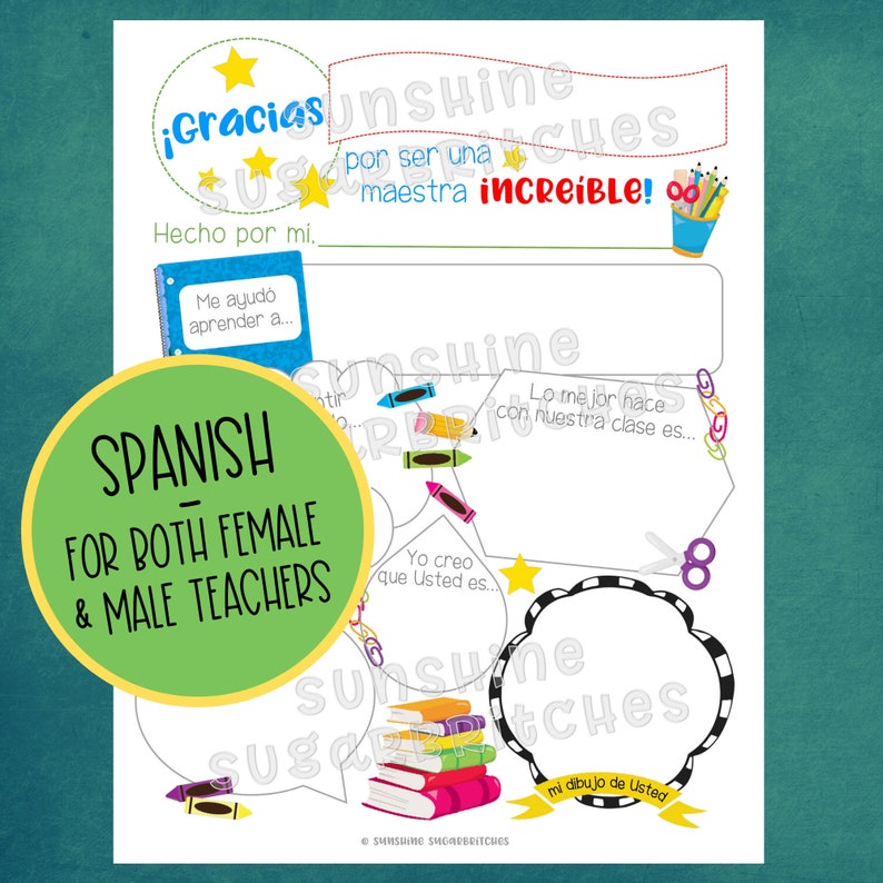My Teacher is Awesome Teacher Appreciation PRINTABLE Spanish Note ...