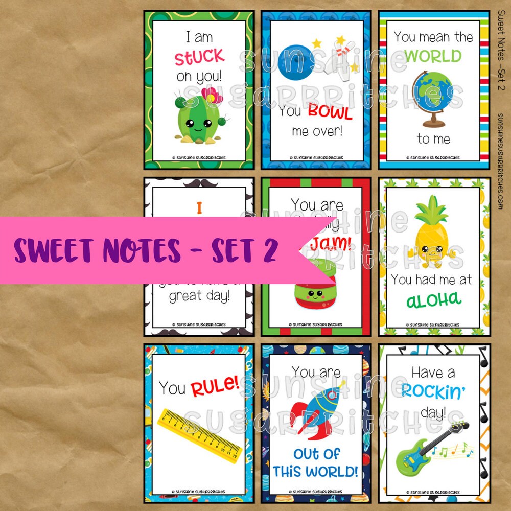 Buy Sweet Notes Set 2 Lunchbox Notes 9 Designs 6 Blank PRINTABLE Lunch ...