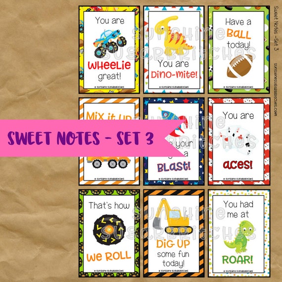 Sweet Notes Set 3 Lunchbox Notes 9 Designs 6 Blank PRINTABLE - Etsy