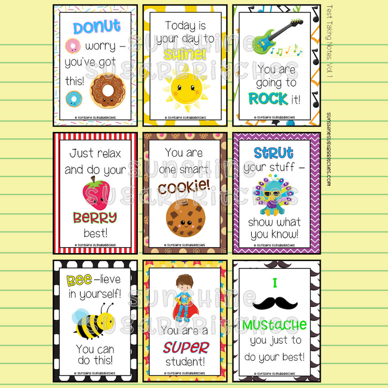 Test Taking Notes Vol. 1 Encouragement Notes 9 Designs 6 Blank ...