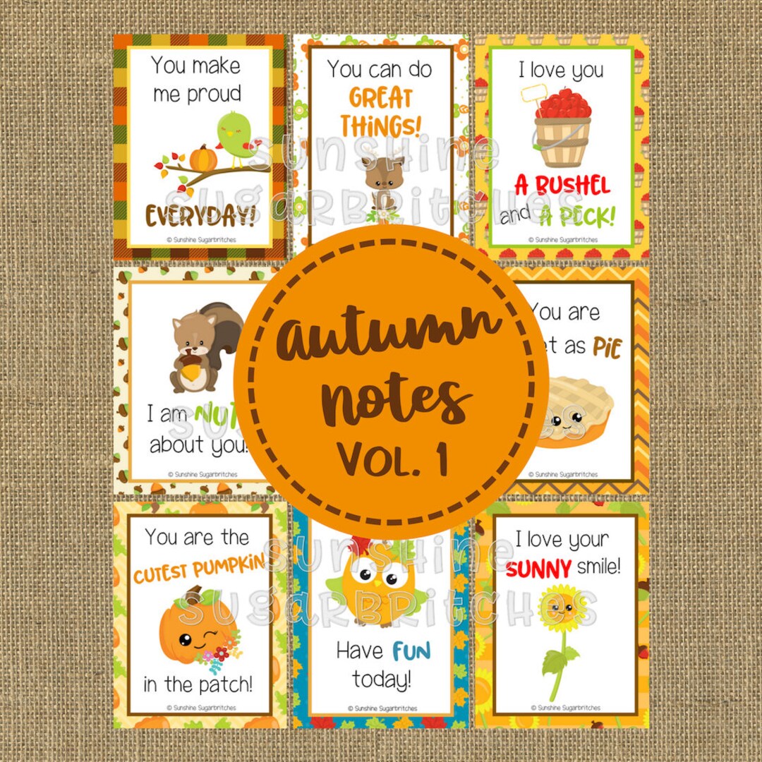 Autumn Fall Lunchbox Notes Vol 1 PRINTABLE Lunch Box Notes ...