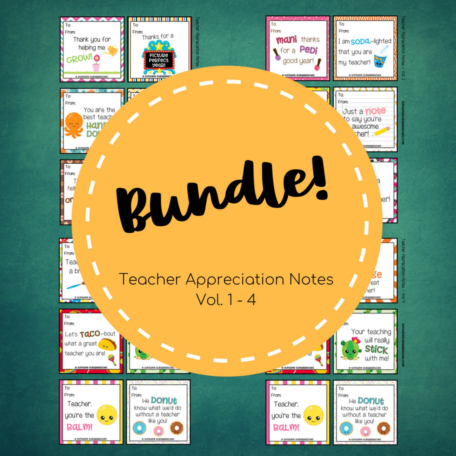 24 Teacher Appreciation Gift Tags Vol. 1-4 Bundle PRINTABLE Lunch Box ...