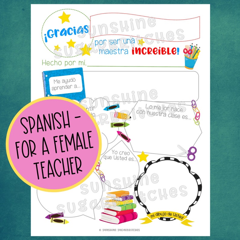 My Teacher is Awesome Teacher Appreciation PRINTABLE Spanish Note ...