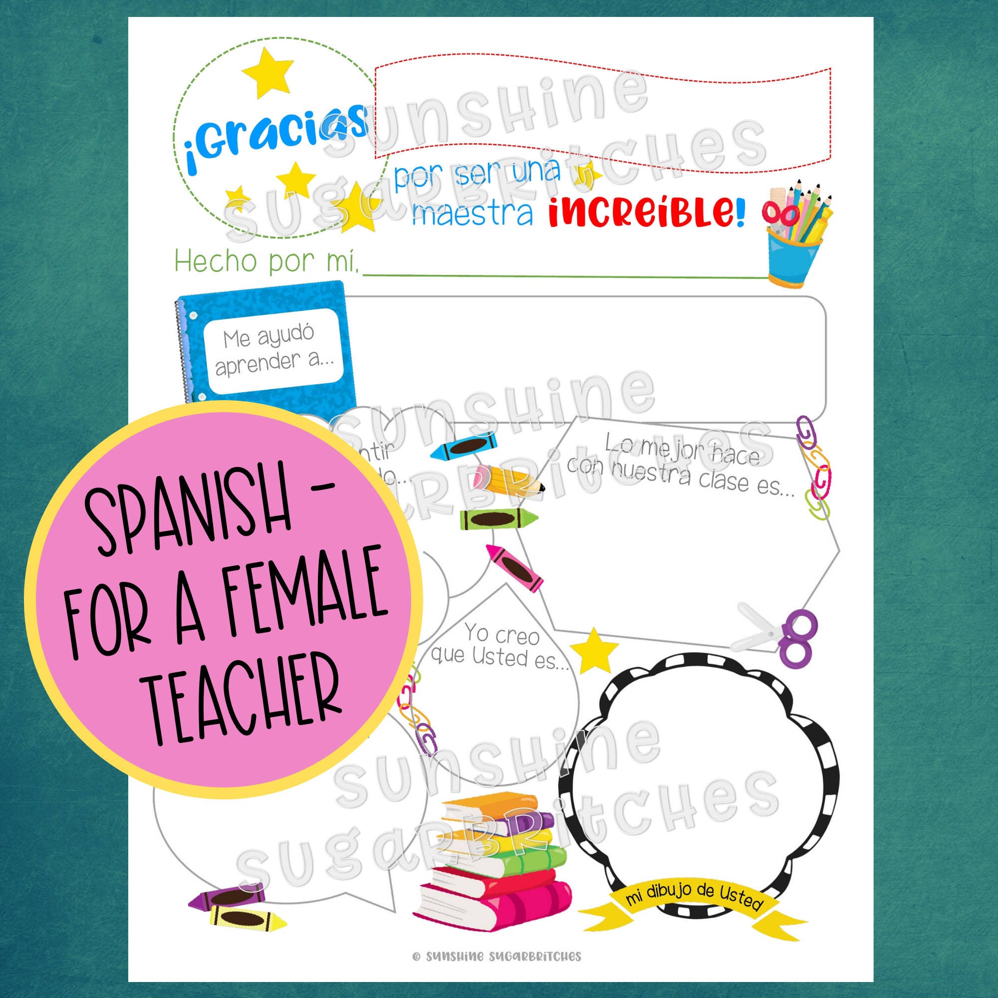 My Teacher is Awesome Teacher Appreciation PRINTABLE Spanish Note ...