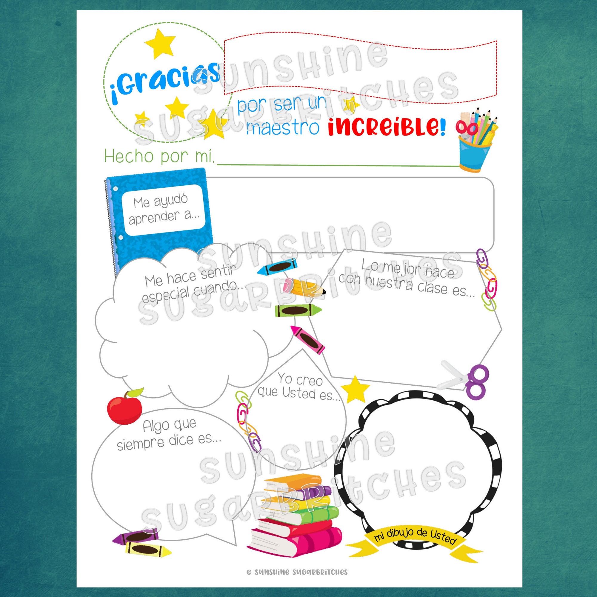 My Teacher is Awesome Teacher Appreciation PRINTABLE Spanish Note ...