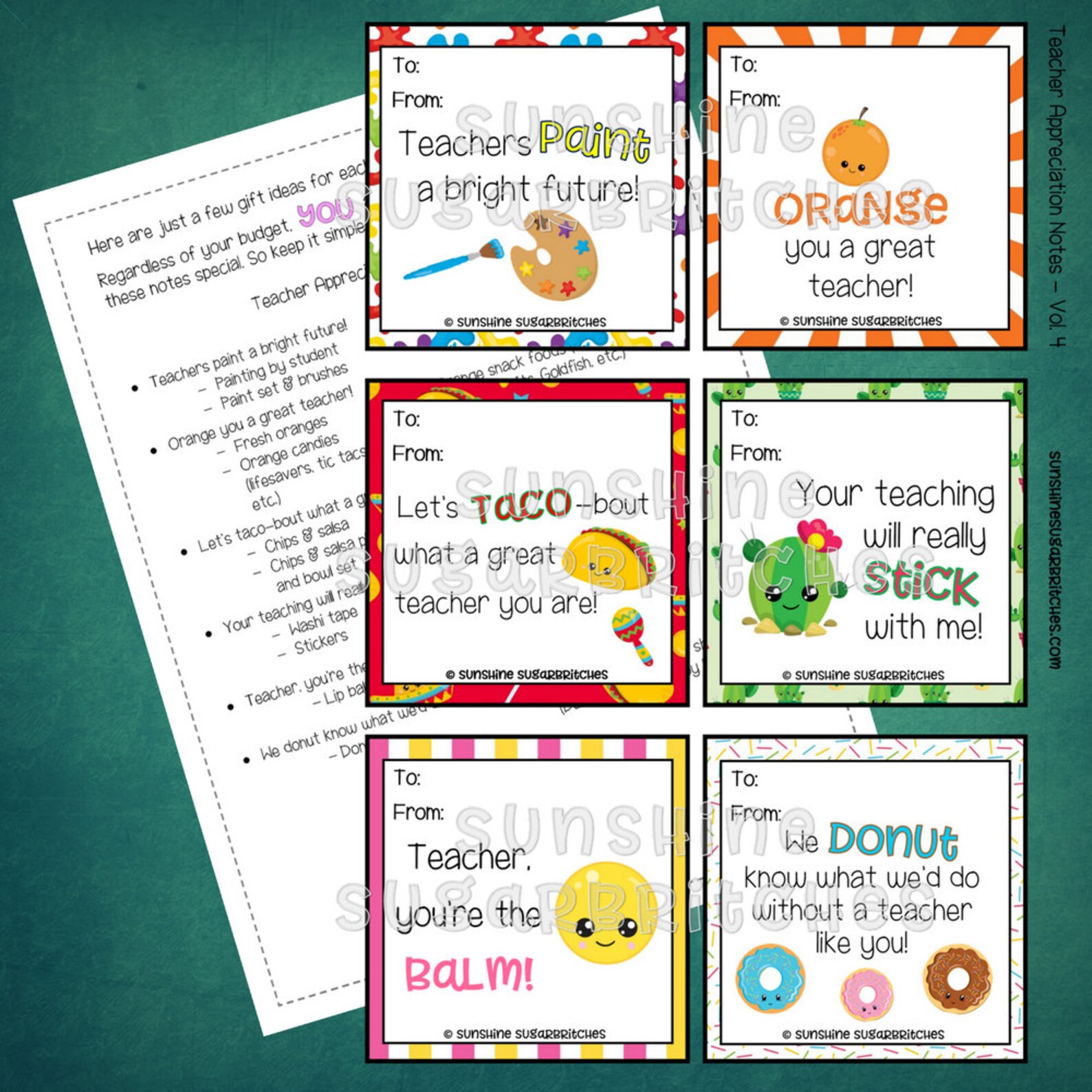 24 Teacher Appreciation Gift Tags Vol. 1-4 Bundle PRINTABLE Lunch Box ...