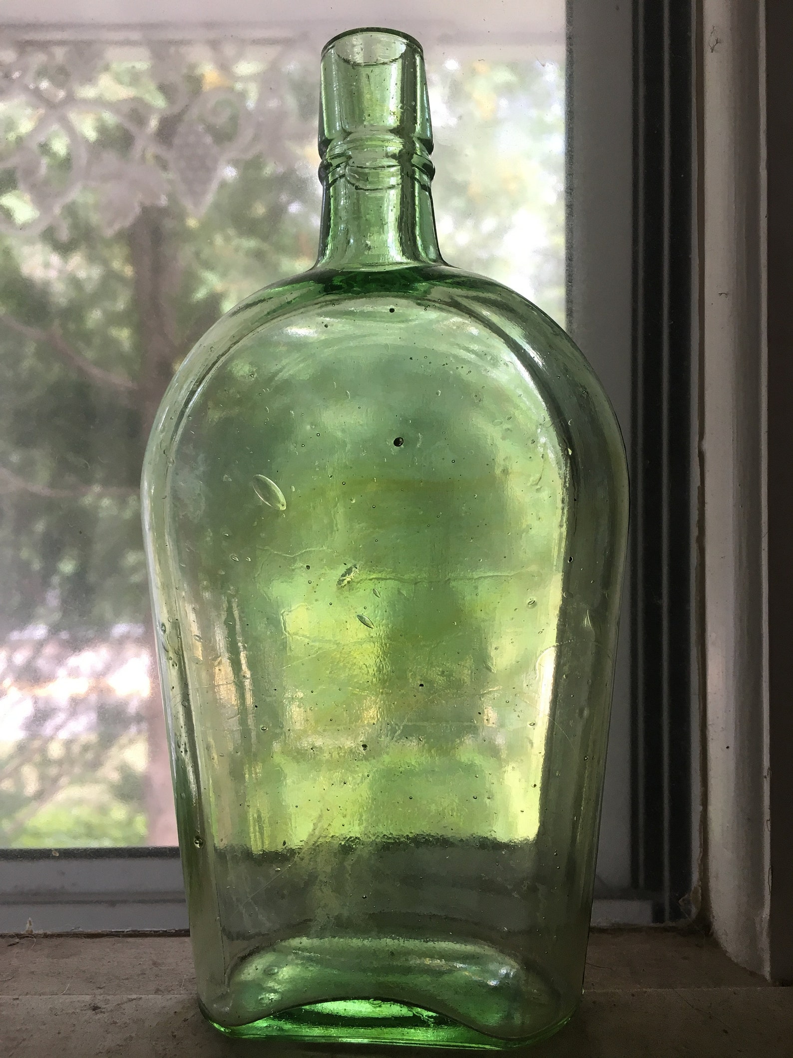 Vintage Rare Coffin Flask Moss Green 1880s With Beautiful Amber Striations Etsy