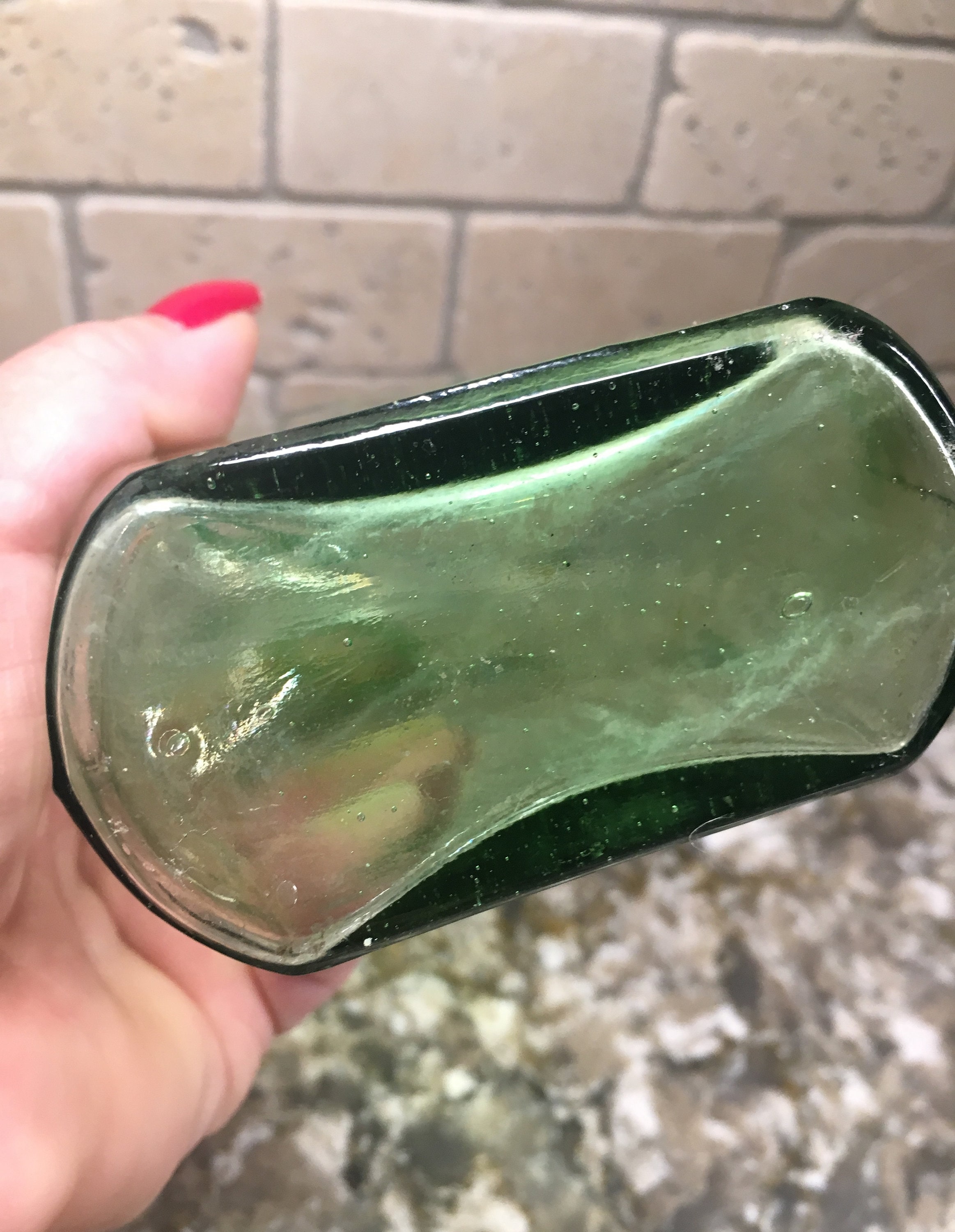 Vintage RARE Coffin FLASK Moss Green 1880's With Beautiful Amber ...