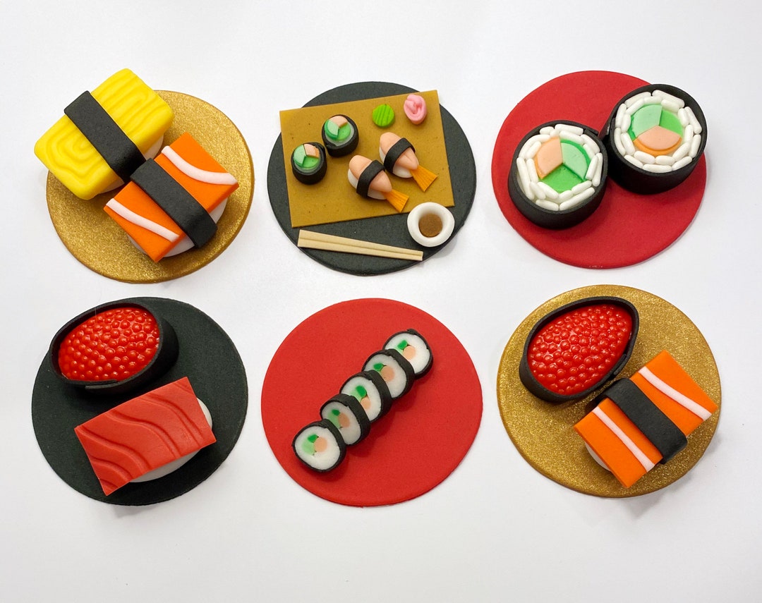 Edible Fondant Sushi Themed Cupcake Cookie or Cake Toppers - Etsy