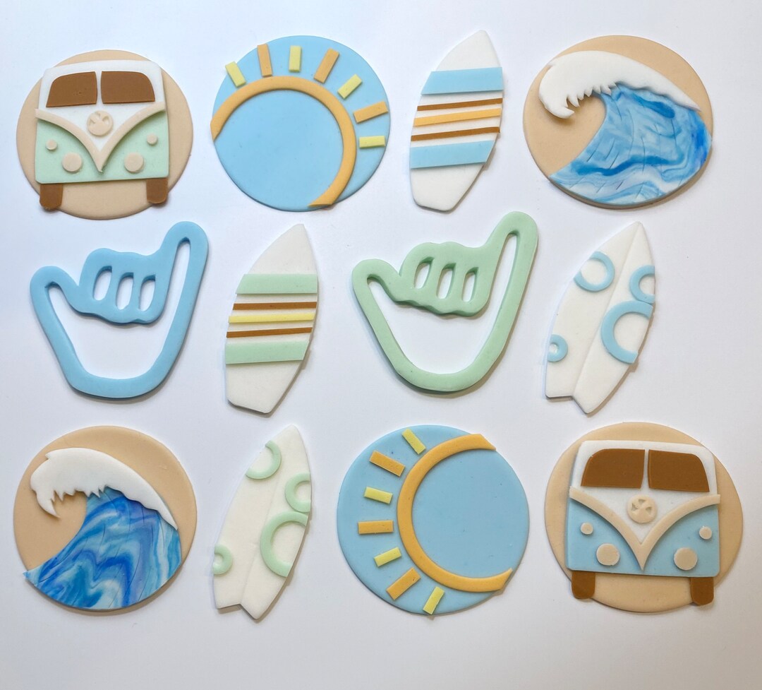 Surf’s up Themed Edible Fondant Cupcake Toppers - Custom Colors - Surf ...