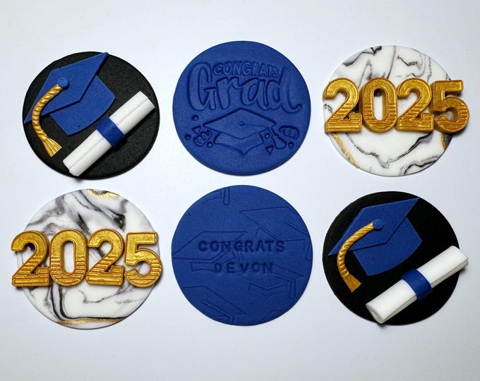 Personalized Edible Graduation Fondant Cupcake Toppers - Custom Name ...