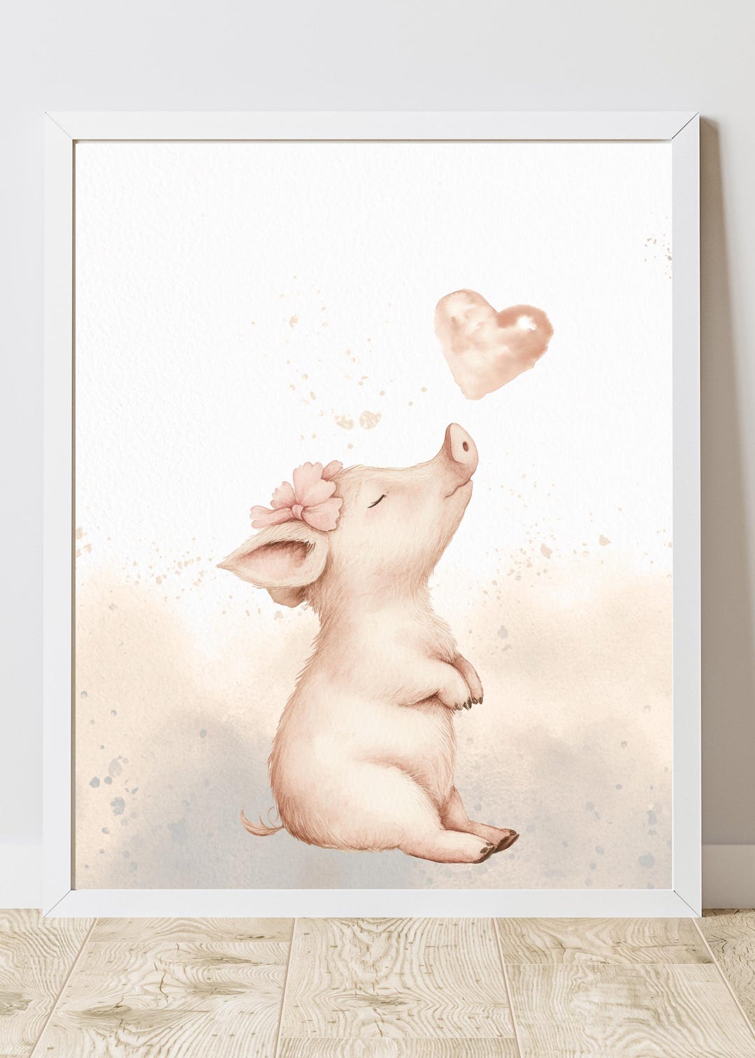 Boho Nursery Poster Pig With Heart | Digital Download | Watercolor ...