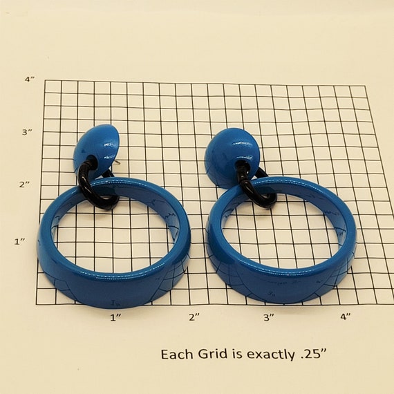 Vintage huge & chunky dangle blue hoops plastic pierc… - Gem