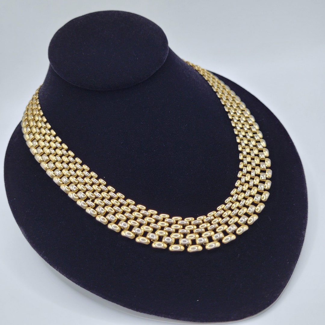 Vintage Wide Polished Light Gold Tone Panther Link Collar Necklace 18 ...