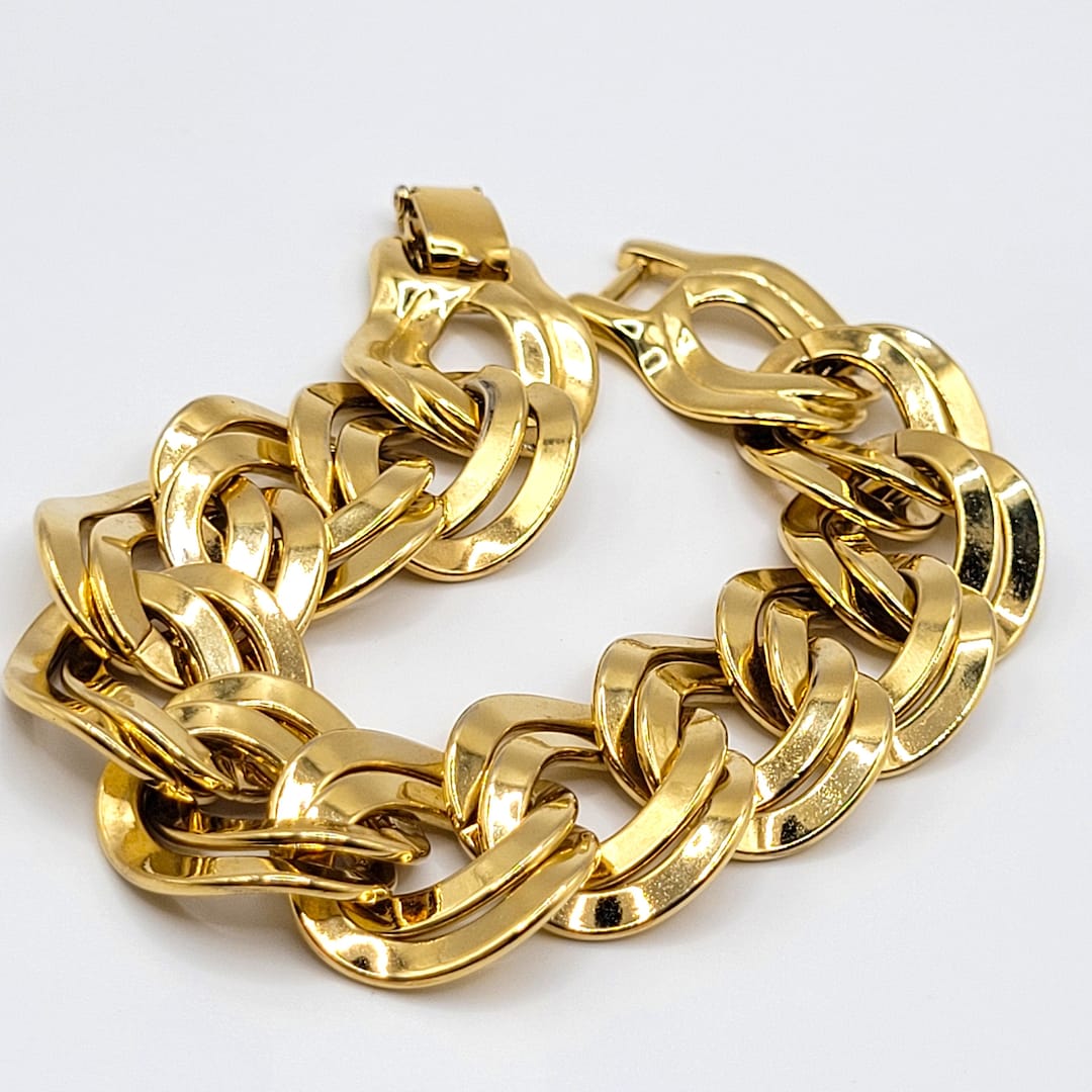 Vintage Signed Monet Gold Tone Large Double Link Chain Bracelet ...