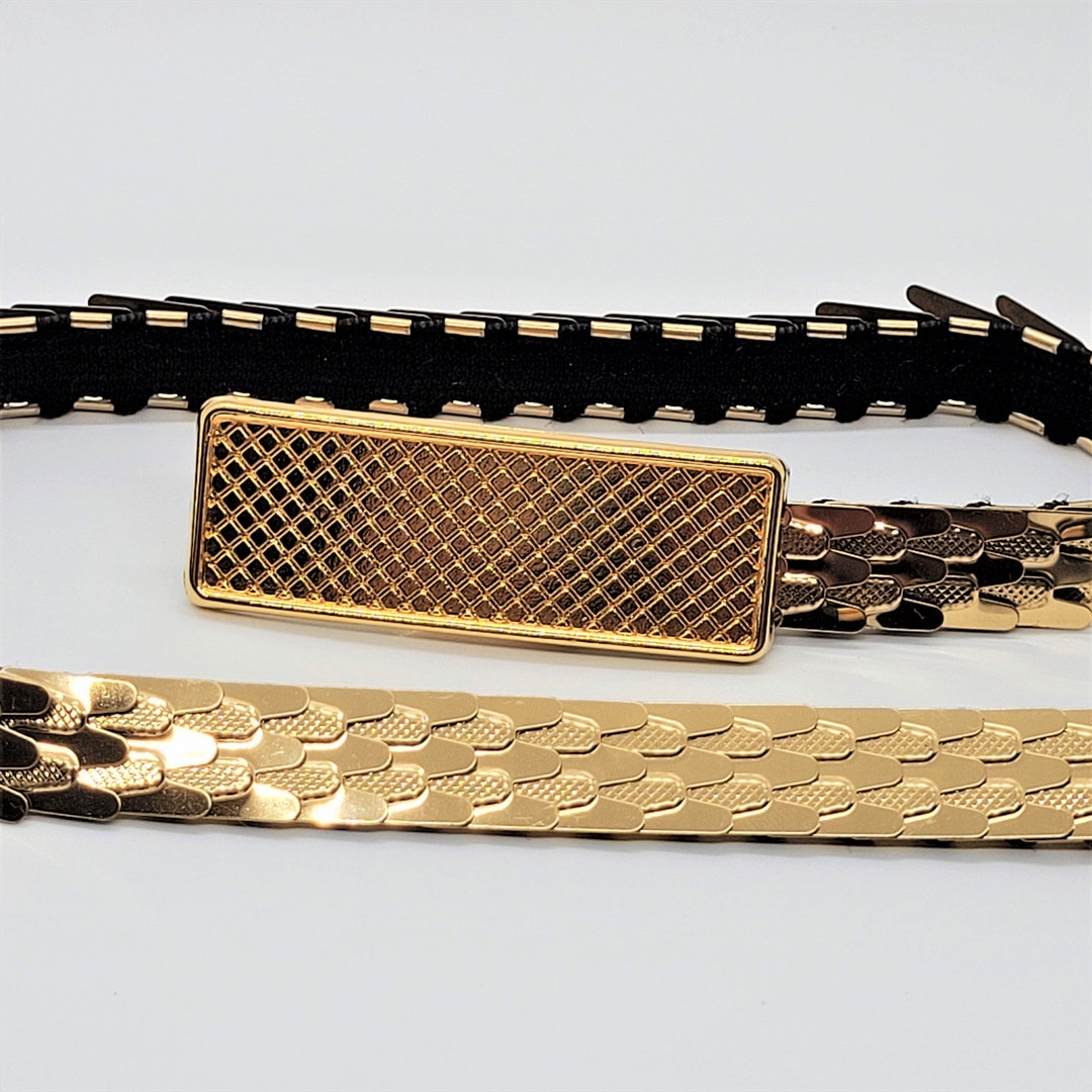 Vintage Fish Scale Gold Tone Metal Stretch Belt Gold Dragon Scale ...