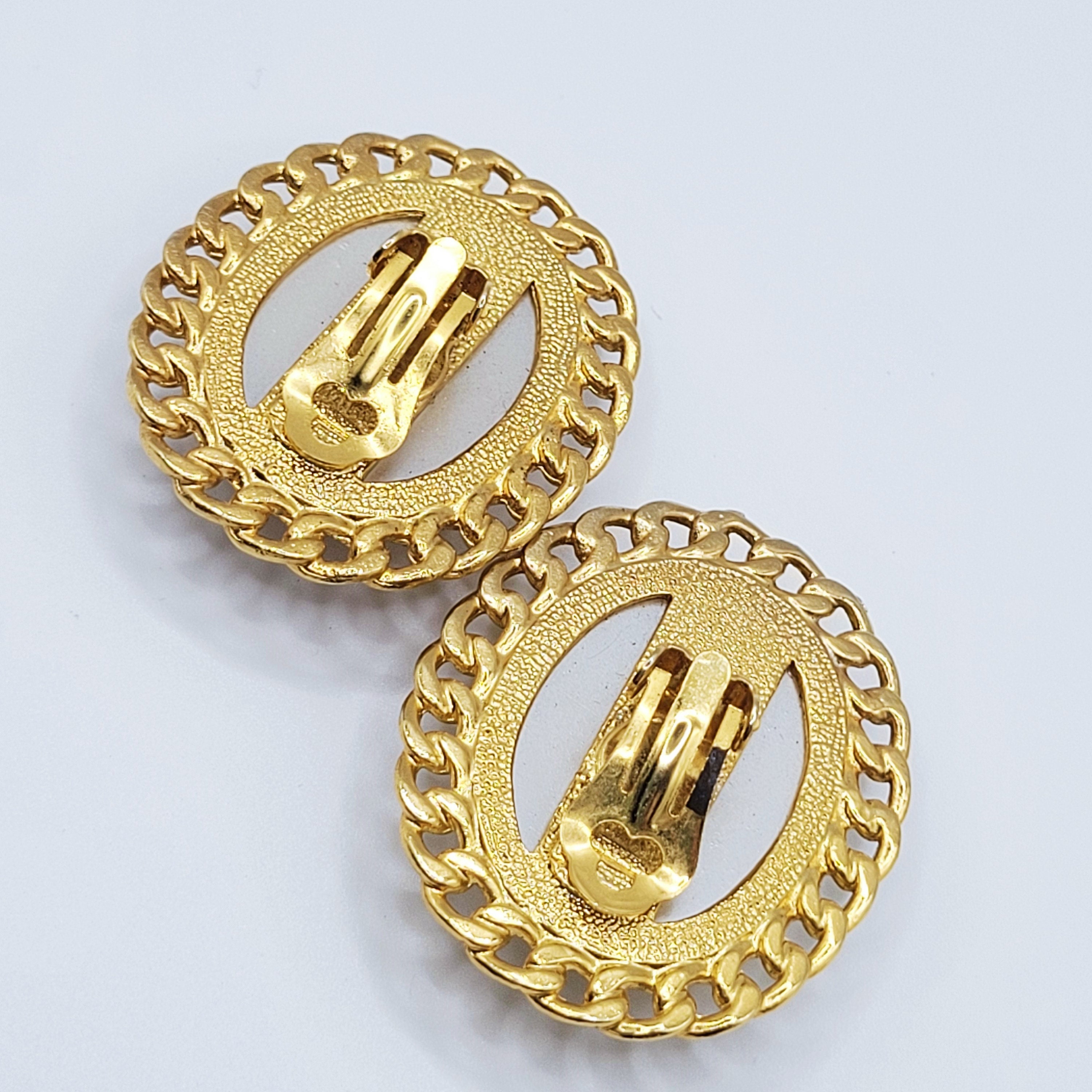 Vintage Large Oval Faux Pearl Clip on Earrings With Floral Pattern and ...