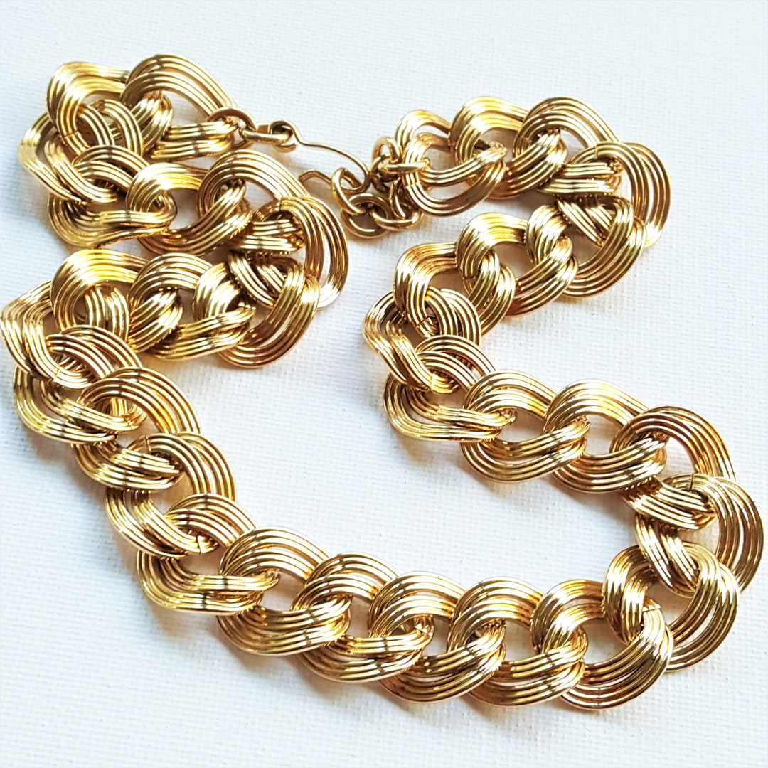 MONET Gold Chunky Chain Necklace Large Double Textured Curb Link ...