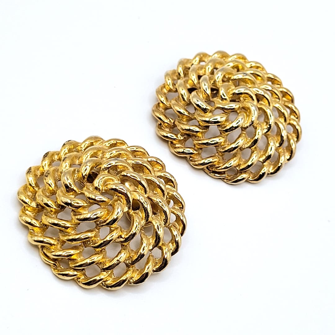 Vintage Signed MUSI Goldtone Twisted Rope Large Shoe Clips Domed ...