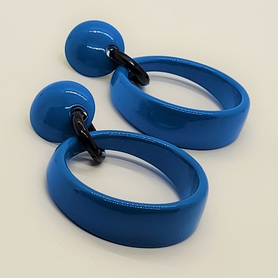 Vintage huge & chunky dangle blue hoops plastic pierc… - Gem