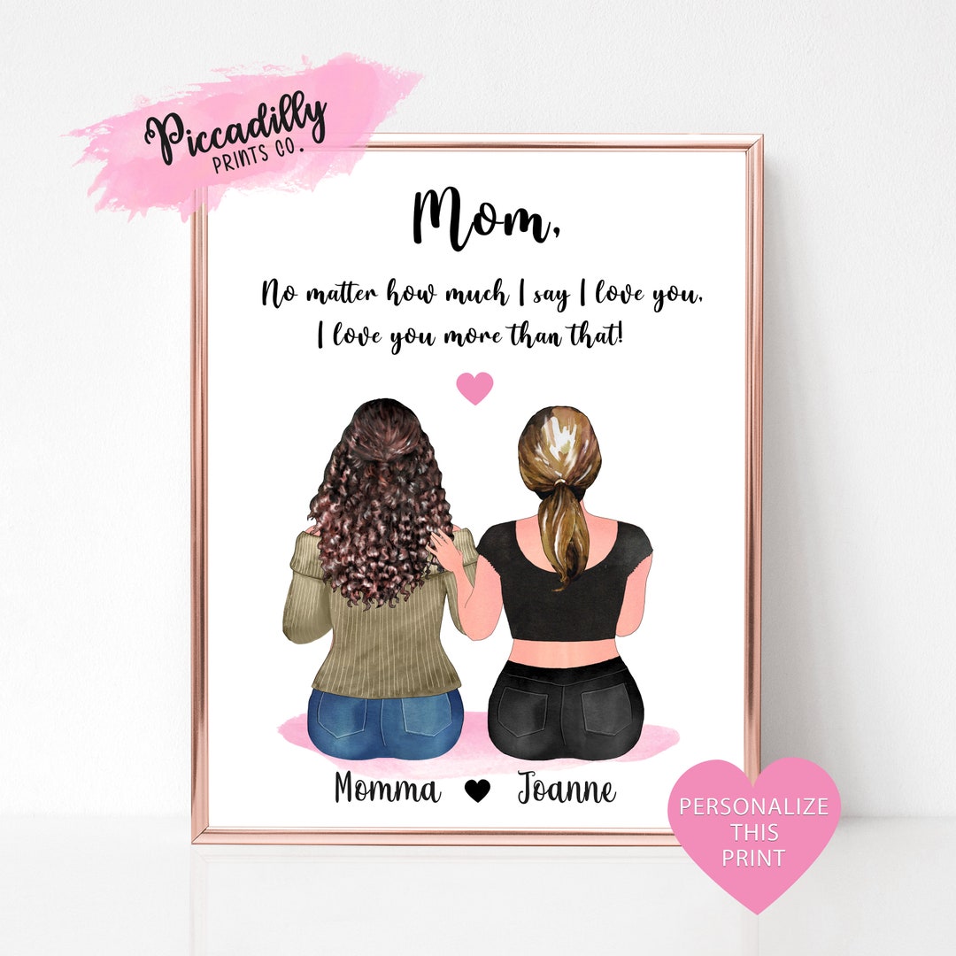 Custom Mother & Daughter Portrait, Personalised Print - Mother's Day or ...
