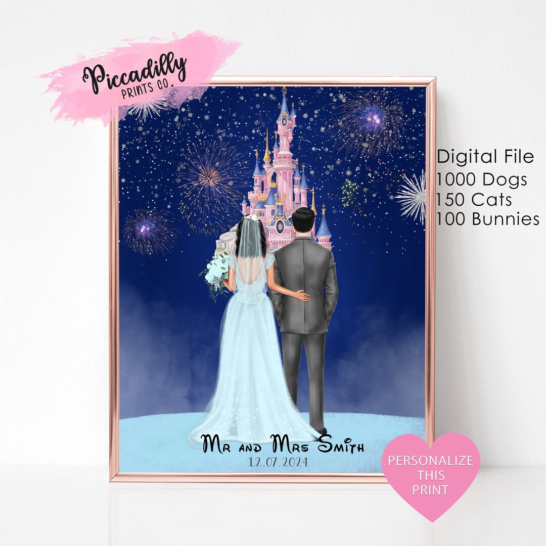 Personalised Disney Wedding Print - Custom Bride & Groom Portrait With ...