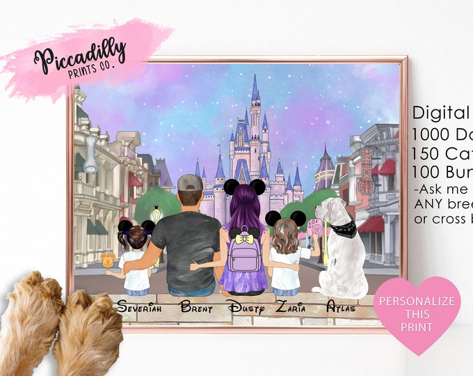 Custom Disney Family Portrait Personalised Print Magic Kingdom Disney ...