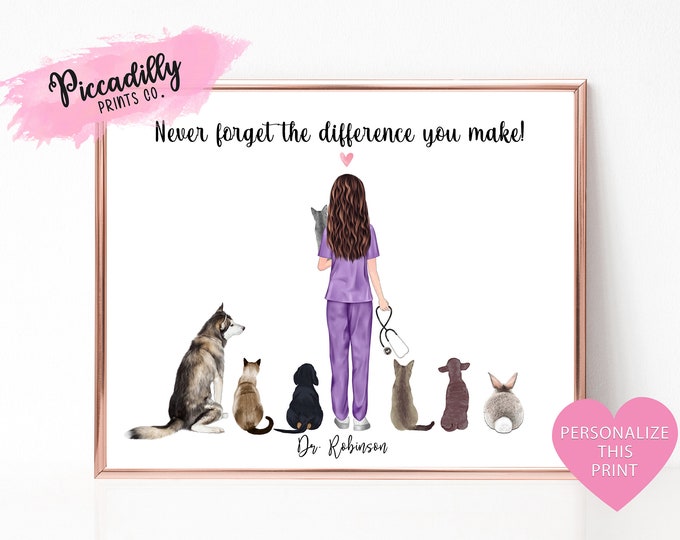 Personalised Vet Print, Custom Veterinarian Nurse Gift, Dog Pet Animal ...