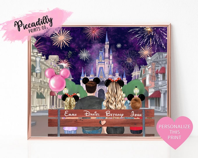 Custom Disney Family Portrait Personalised Print Magic Kingdom Disney ...